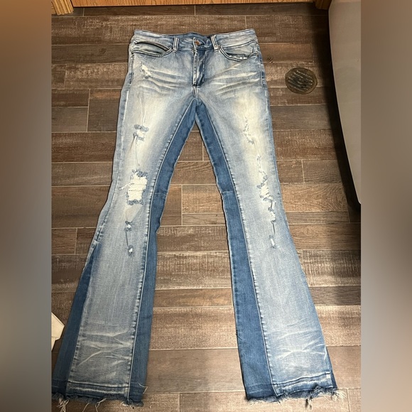 Jeans | Stacked Flared Ripped Jeans Streetwear Y2k 9s 32x34 | Poshmark